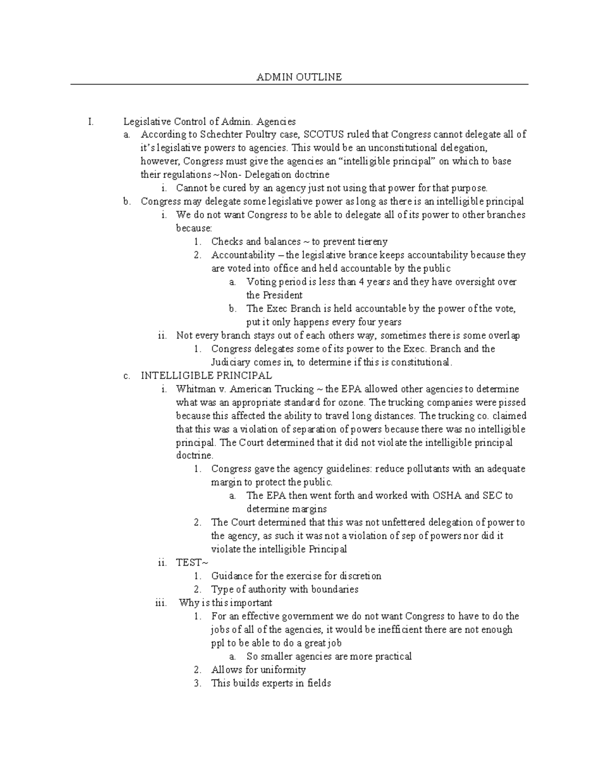 Admin Outline - Summary Constitutional Law 1 - ADMIN OUTLINE I ...
