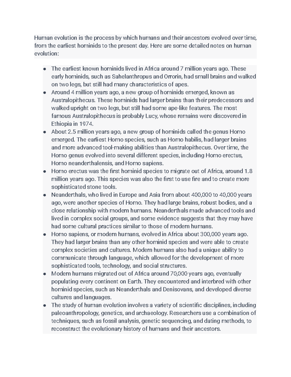 Human Evolution Notes - Human evolution is the process by which humans ...