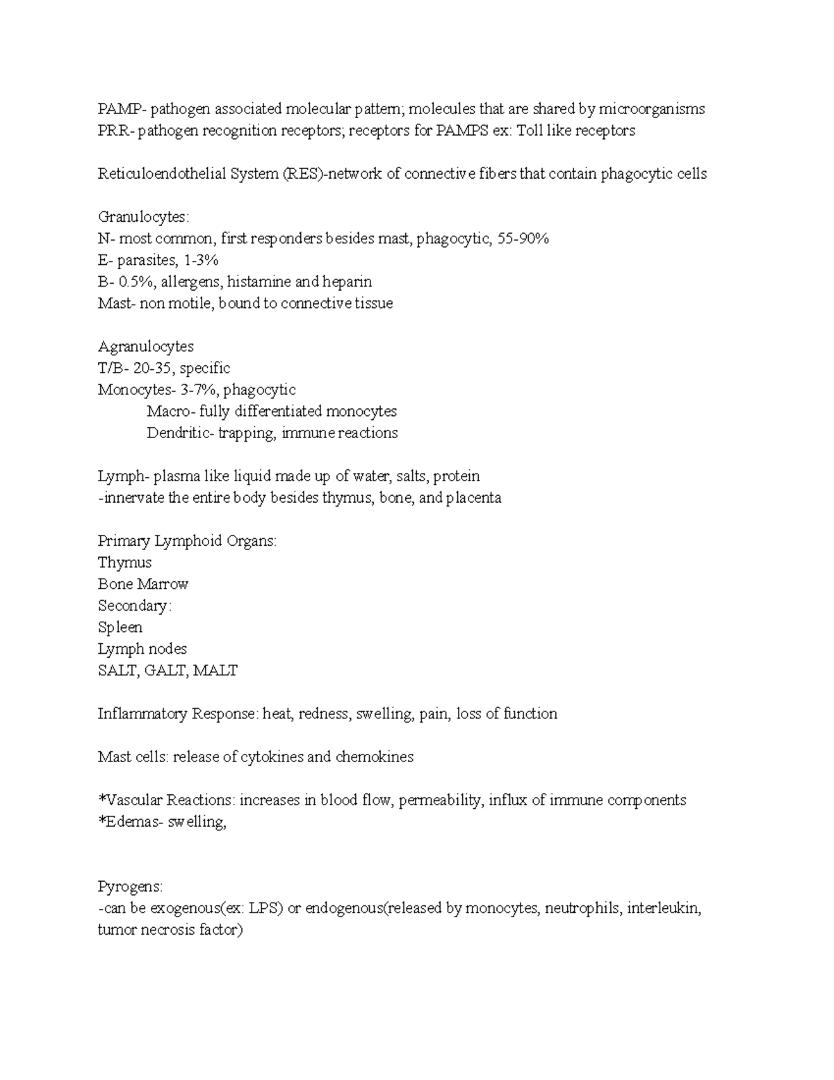 Lymphoid Organs, Immune Cell Breakdown - PAMP- pathogen associated ...