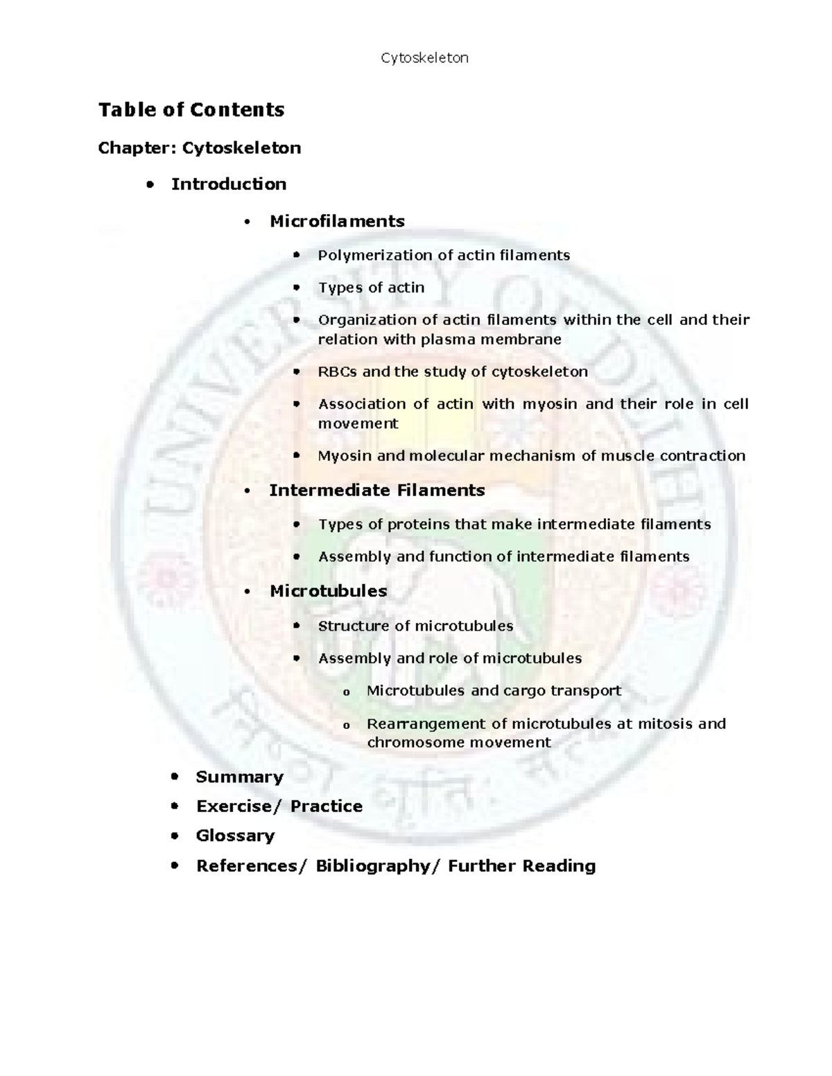 Unit -7 Cytoskeleton - Cytoskeleton Table of Contents Chapter ...