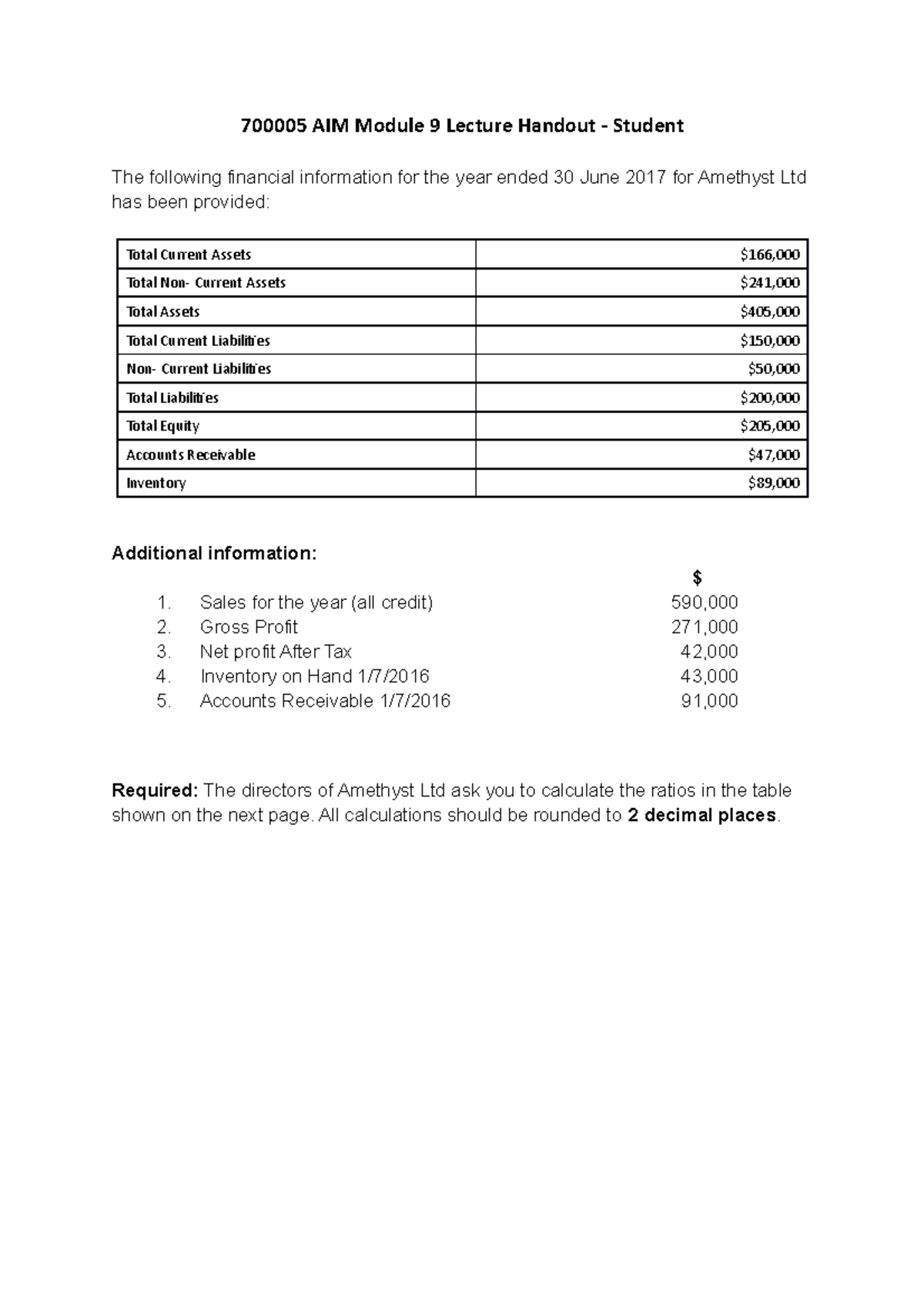 700005 AIM Module 9 Lecture Handout Student - 700005 AIM Module 9 Lecture Handout - Student The ...