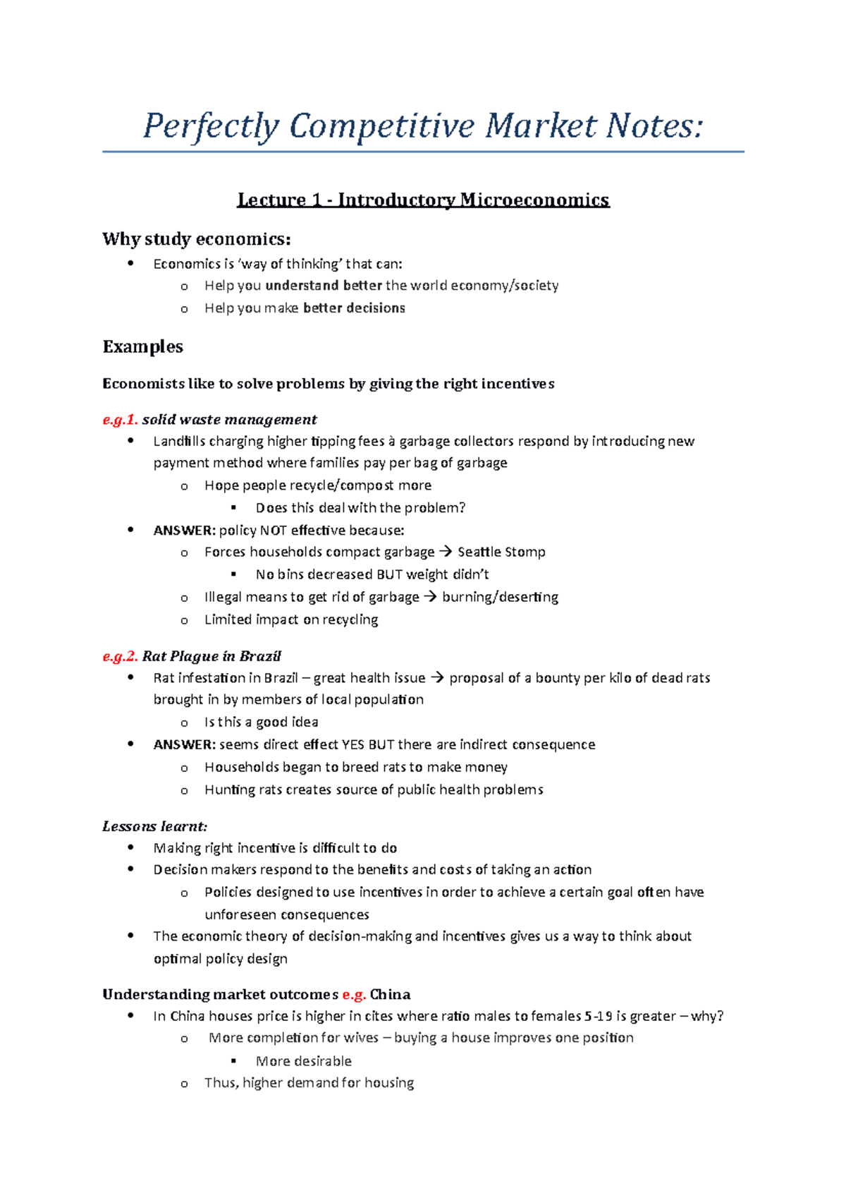 Perfectly Competitive Market Notes - Lecture Notes, Lectures 1 - 18 ...
