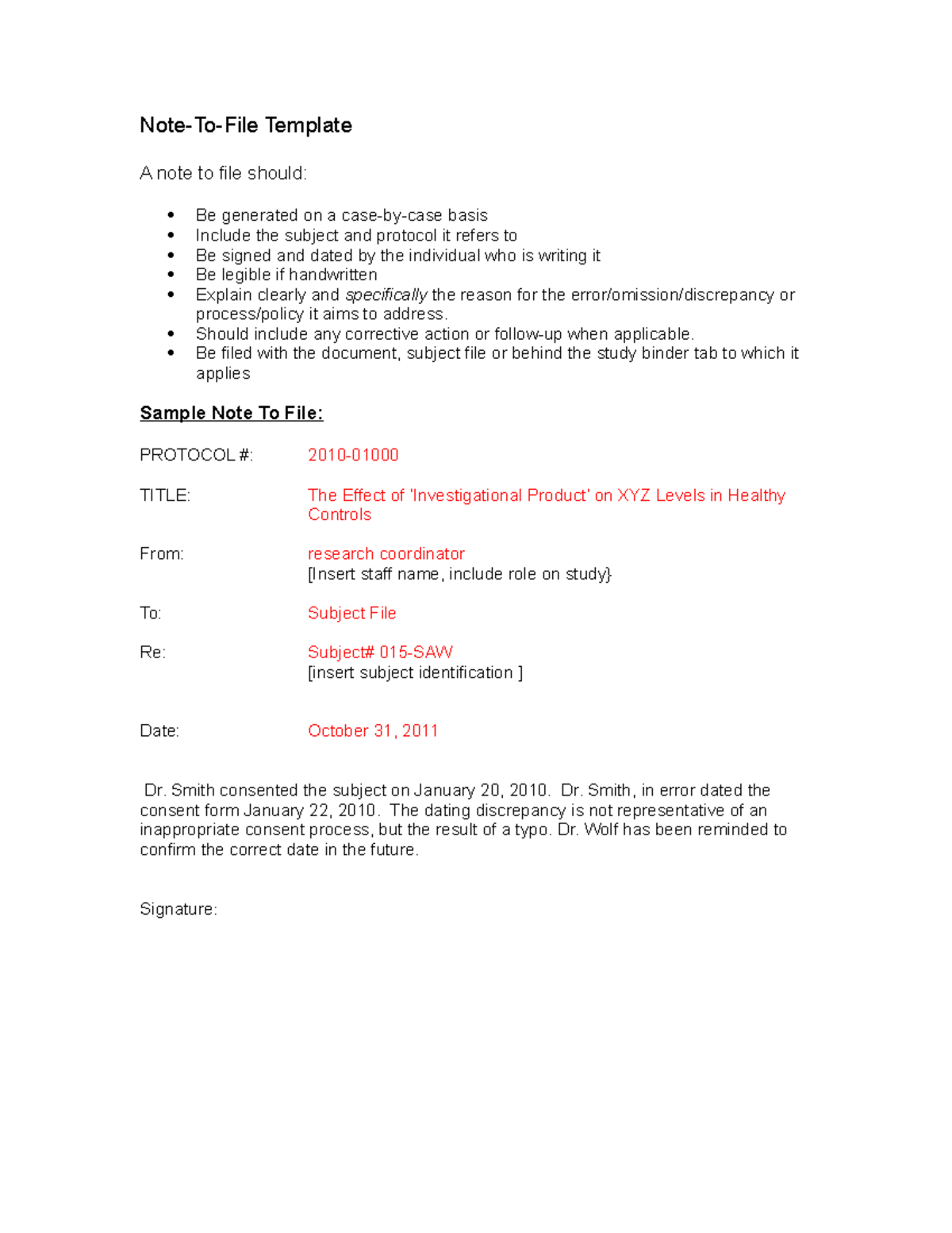 Note to file - Practice material - Note-To-File Template A note to file ...