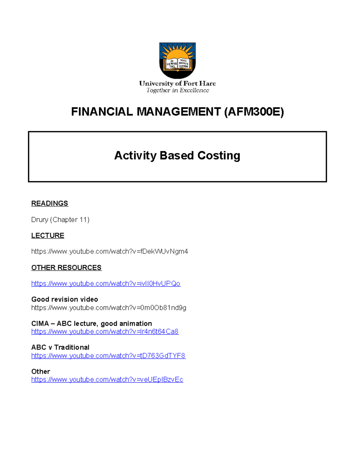 Overarching Document ABC 2 - FINANCIAL MANAGEMENT (AFM300E) Activity ...
