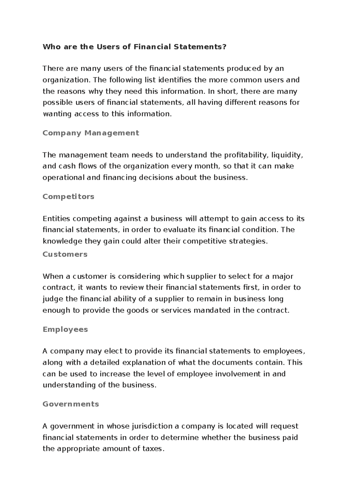 Description Of The Users Of The Financial Statements - Who are the ...