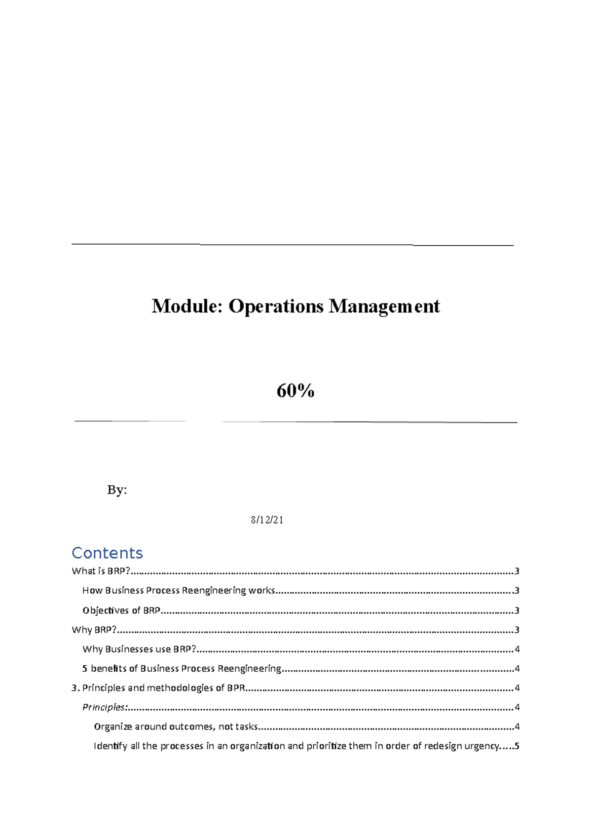 Operations management Project - Module: Operations Management 60% By: 8 ...