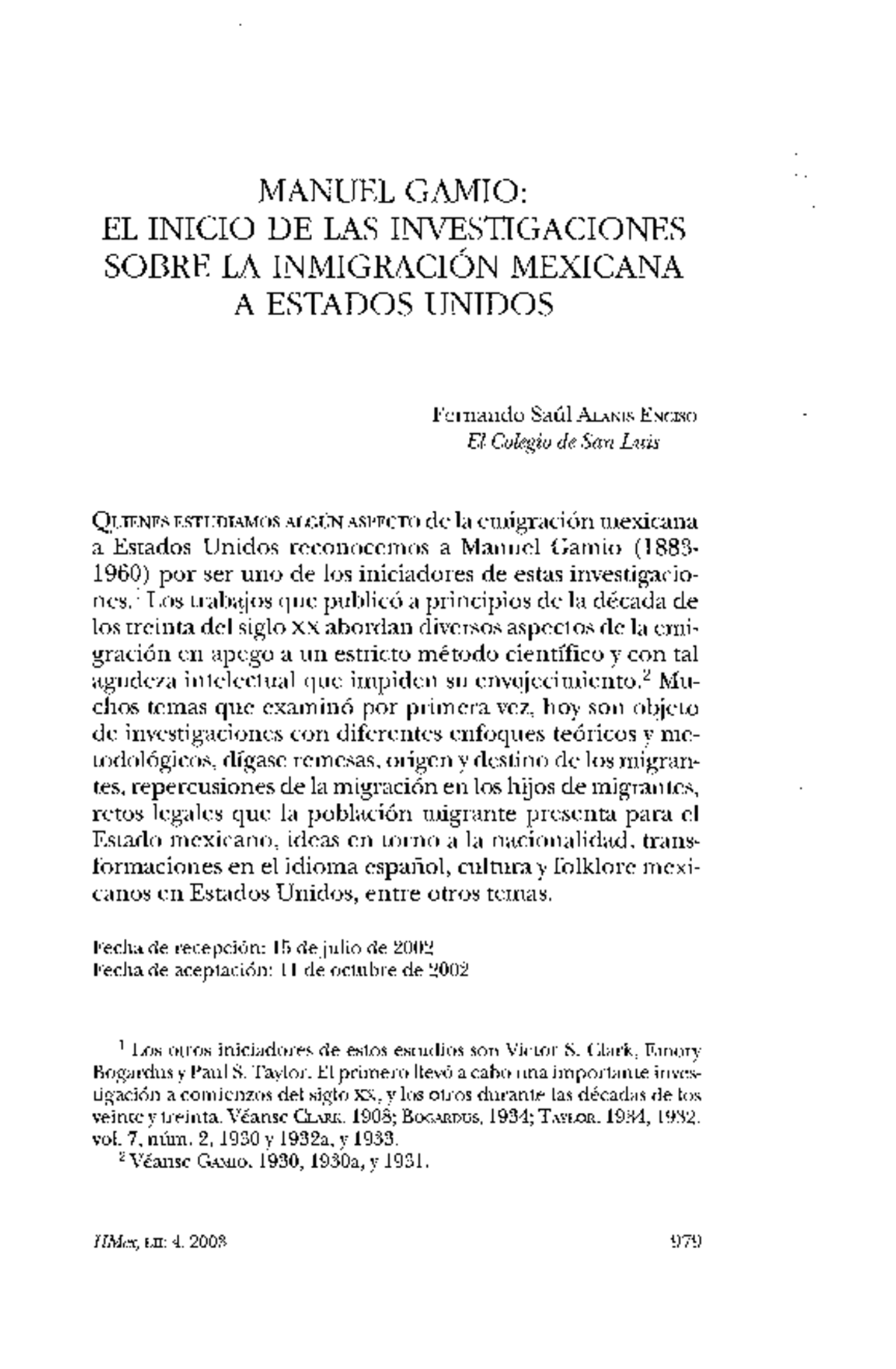 Manuel Gamio el inicio de las investigaciones sobre la inmigración ...