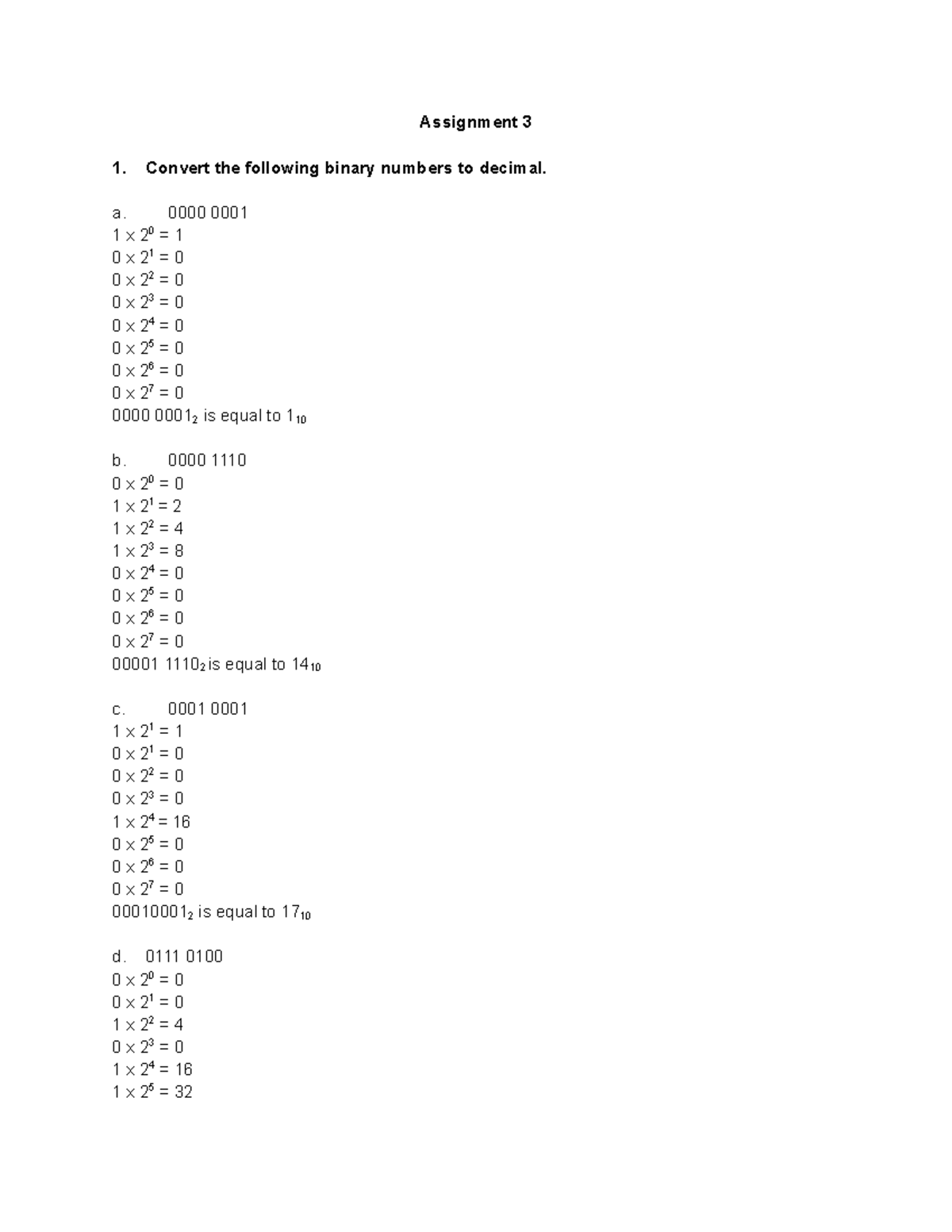 Comp Concepts Assignment 3 - Convert the following binary numbers to ...