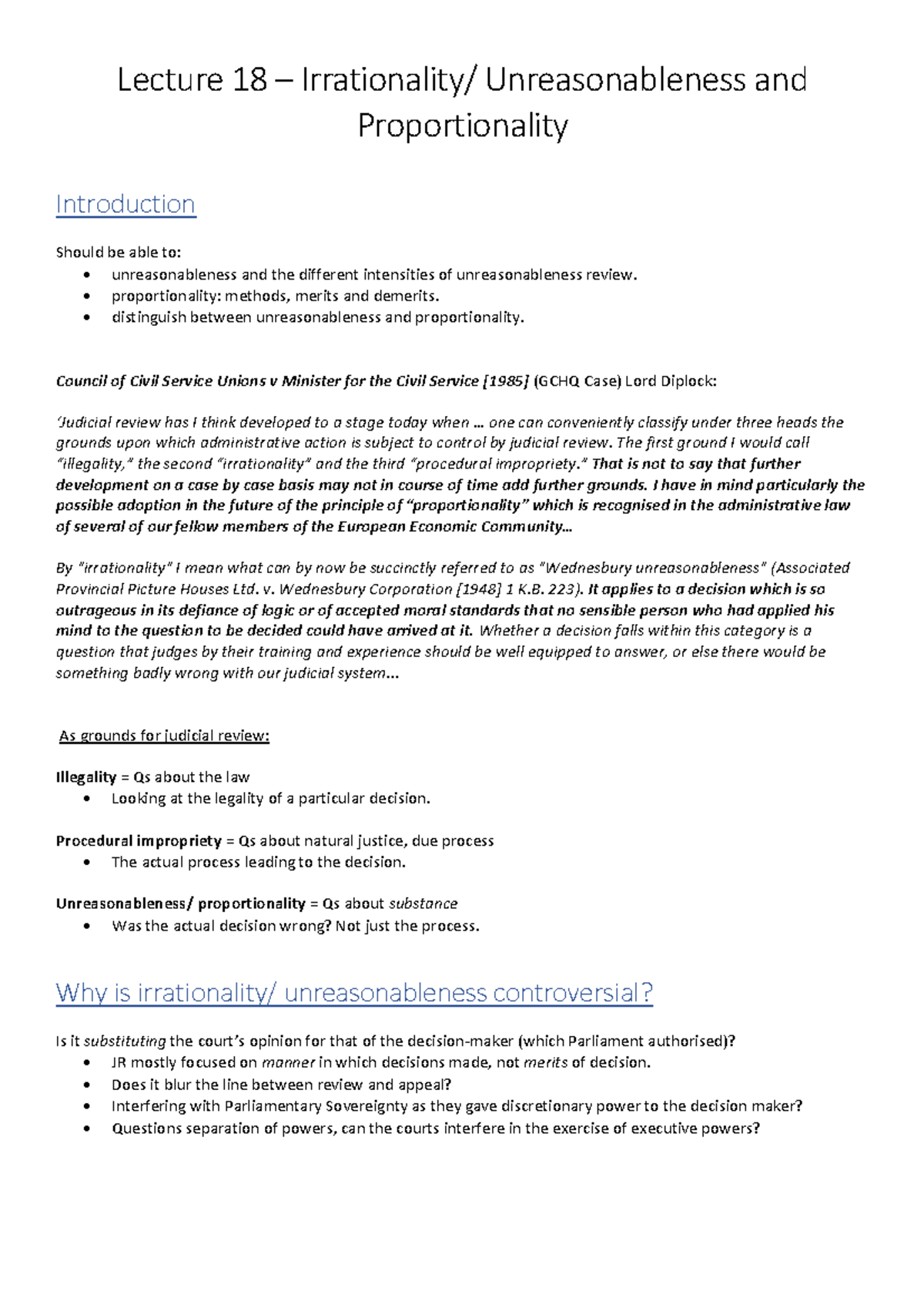 Irrationality Unreasonableness and Proportionality Lecture 18 notes ...