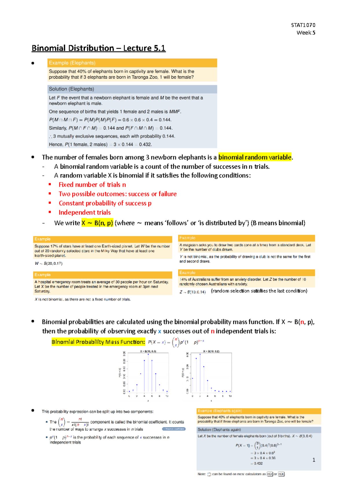 Week 5 Lecture Notes - Probability Distributions - Week 5 Binomial ...
