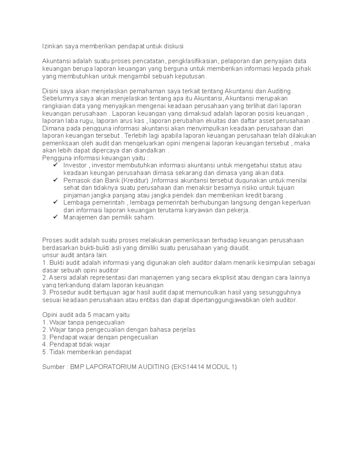Diskusi 1 Lab auditing - Izinkan saya memberikan pendapat untuk diskusi ...