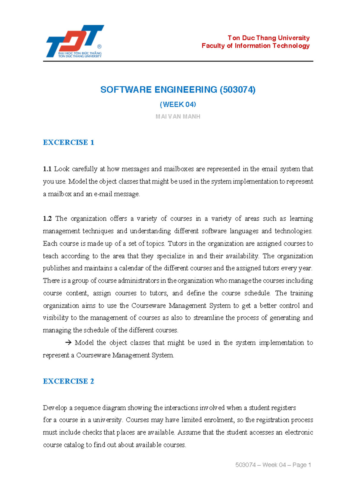 Lab04 6Class Sequence - Class - Ton Duc Thang University Faculty of Information Technology ...