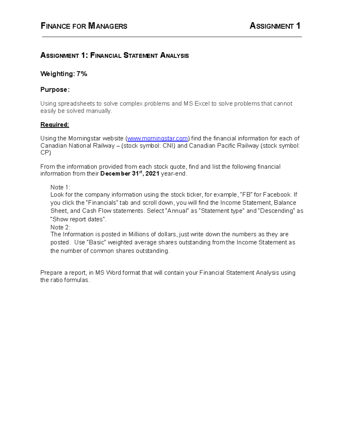 Assignment 1 - Financial Statement Analysis - ASSIGNMENT 1: FINANCIAL ...