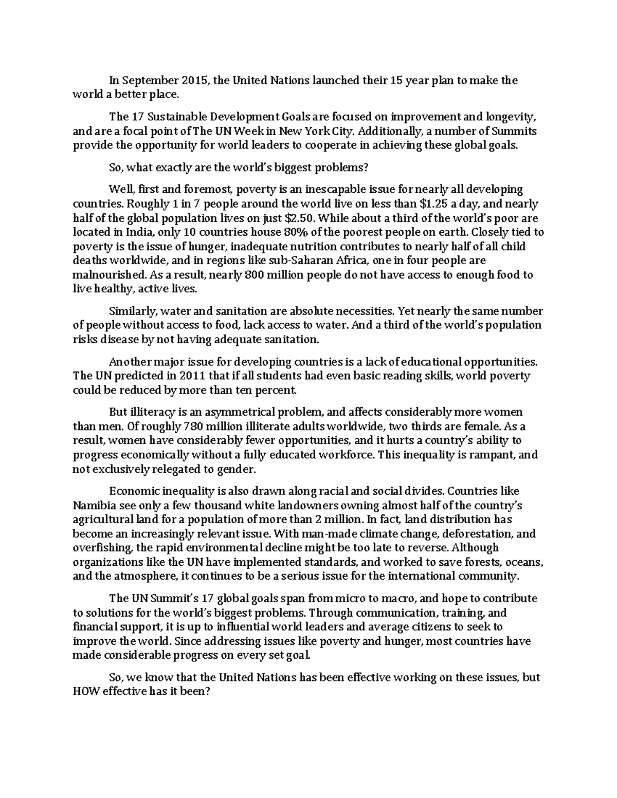 What Are The World's Biggest Problems - In September 2015, the United ...