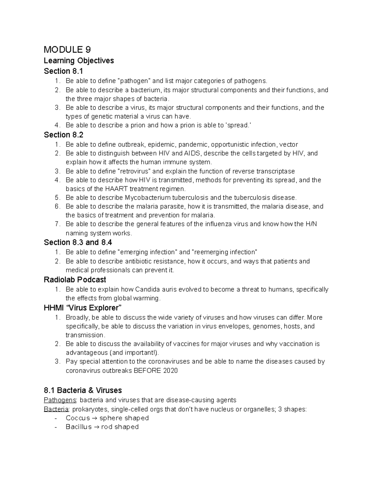 Module 9 Notes - MODULE 9 Learning Objectives Section 8. Be able to ...