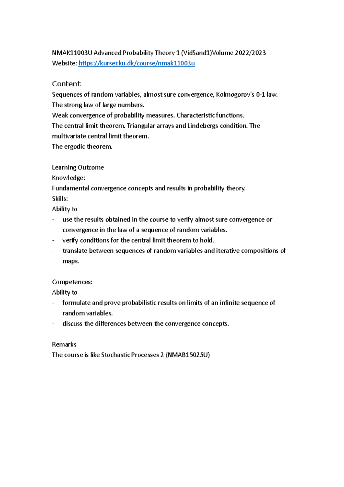 Probility - Brief introduction for the course - NMAK11003U Advanced ...