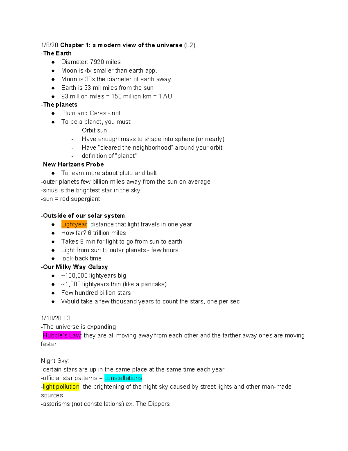 AST1002 notes - Professor Paul Sell; Discovering the Universe - 1/8/20 ...