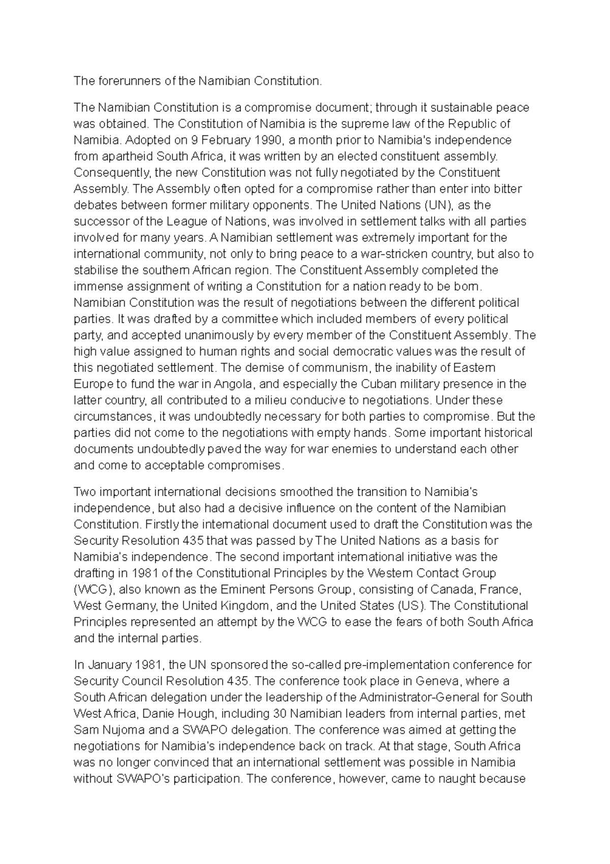 The forerunners of the Namibian Constitution - The Namibian ...