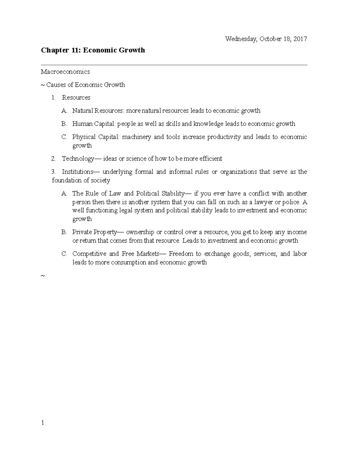 Chapter 11- Economic Growth - Wednesday, October 18, 2017 Chapter 11 ...