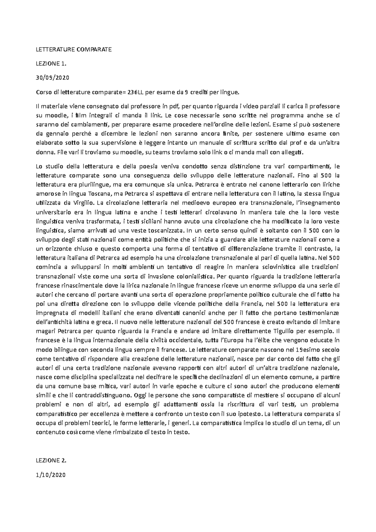 Letterature Comparate - LETTERATURE COMPARATE LEZIONE 1. 30/09/ Corso ...