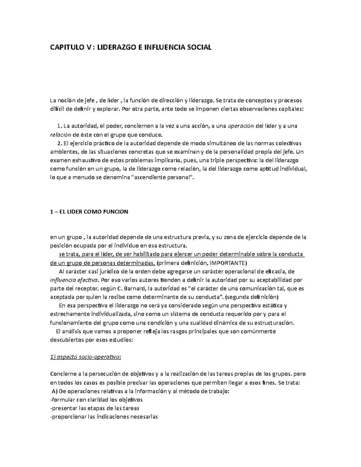 Resumen Maisonneueve - CAPITULO V : LIDERAZGO E INFLUENCIA SOCIAL La ...