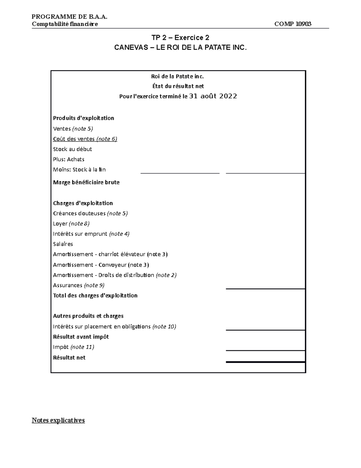 10903 TP 2 Roi de la Patate Canevas - Comptabilité financière COMP ... 10903 TP 2 Roi de la Patate Canevas - Comptabilité financière COMP ...