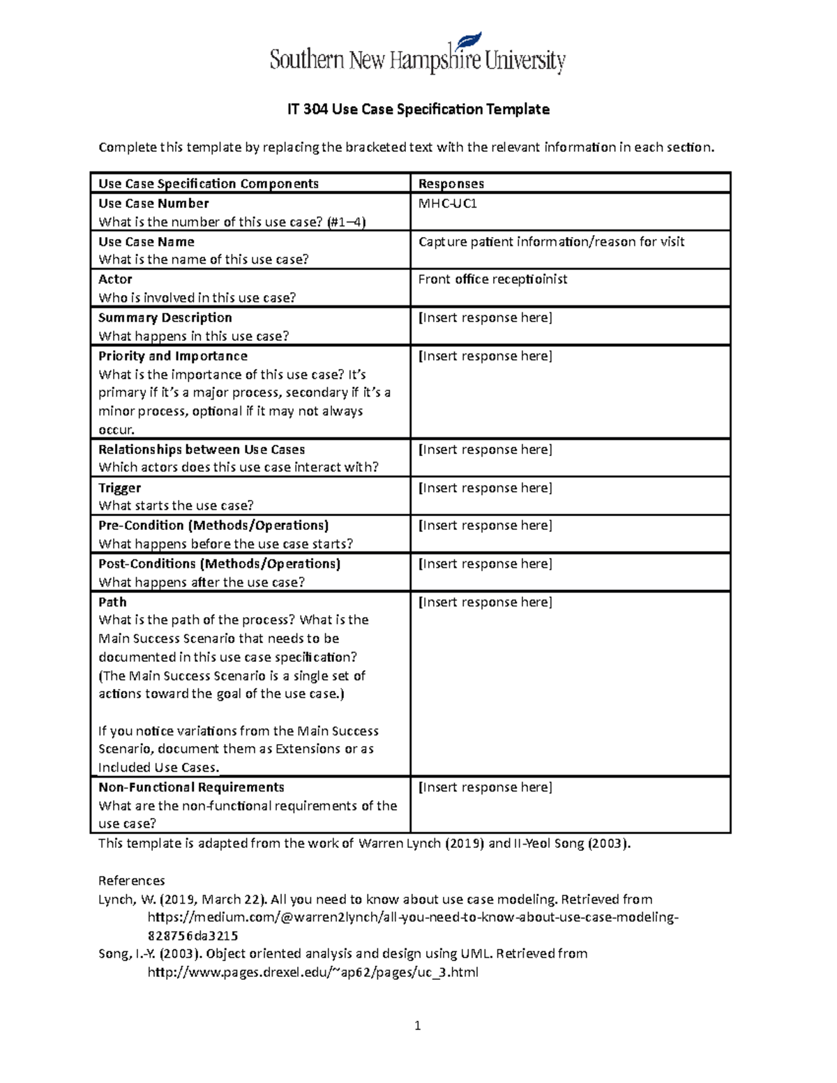 IT 304 Use Case Specification Template - IT 304 Use Case Specification ...