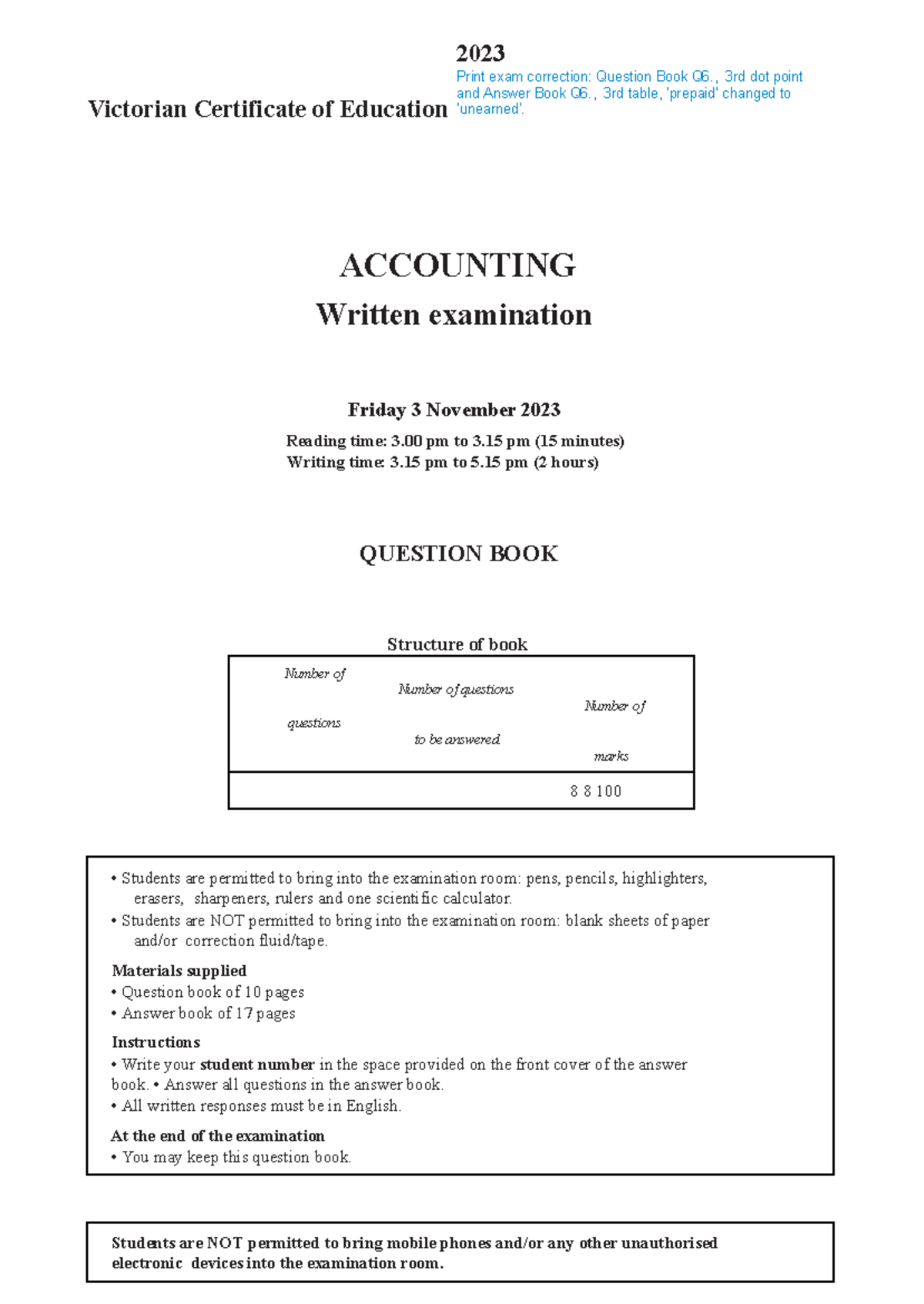 VCAA 2023 Exam - practice exam - Victorian Certificate of Education ...