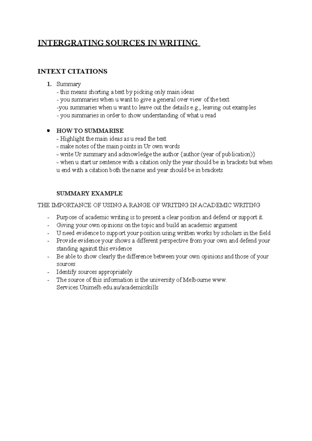 Intergrating Sources IN Writing - INTERGRATING SOURCES IN WRITING ...