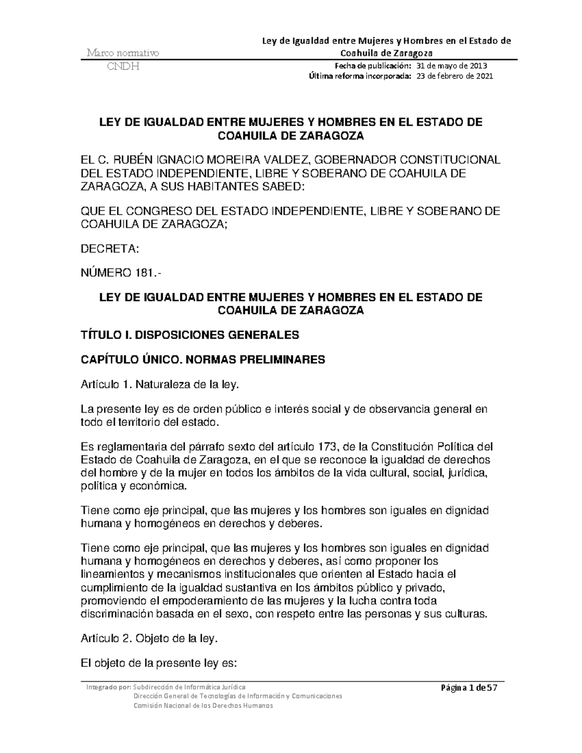 Ley IMHE Coah - Ley - Marco normativo Coahuila de Zaragoza CNDH Fecha ...