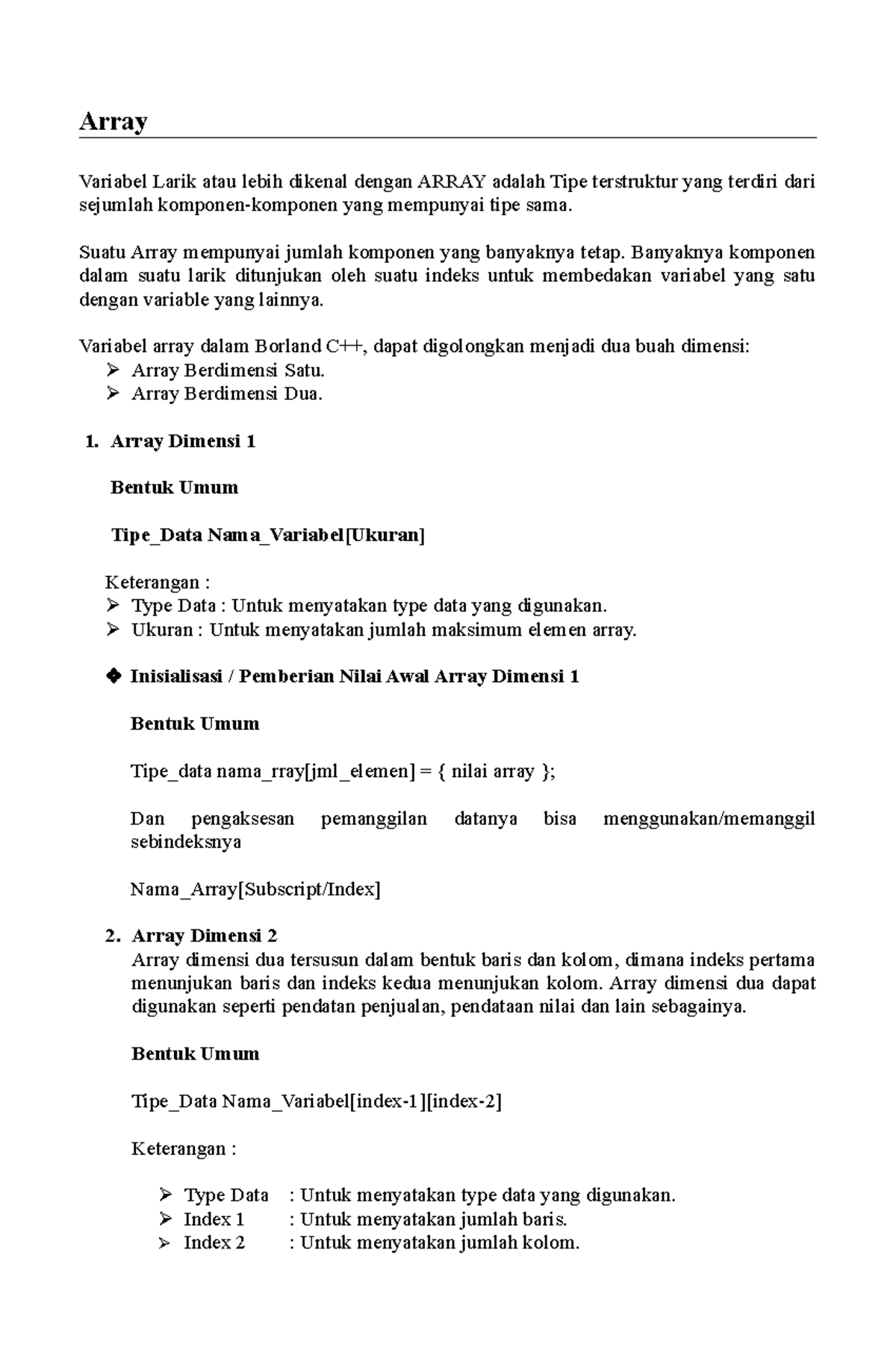 Array - Array Variabel Larik atau lebih dikenal dengan ARRAY adalah ...