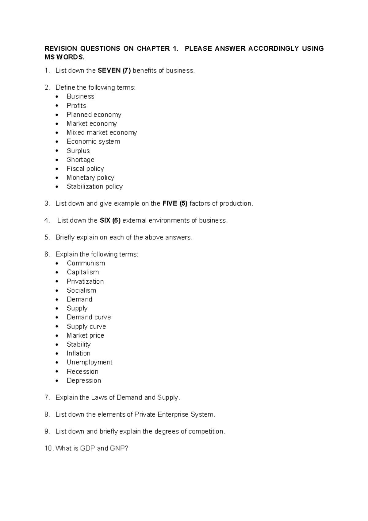 CHP 1 Revision Question - REVISION QUESTIONS ON CHAPTER 1. PLEASE ...