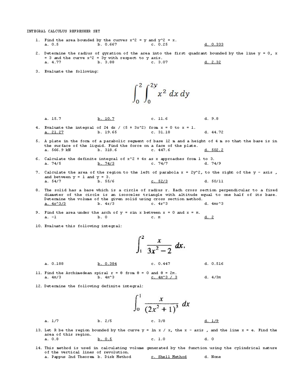 Integral Calculus Refresher SETAs a follower, you have the opportunity ...