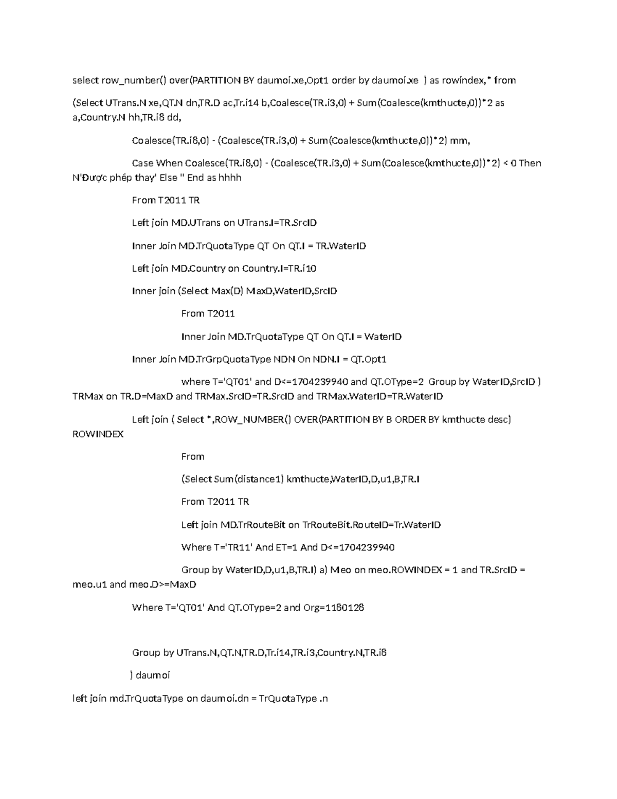 Iii - select row_number() over(PARTITION BY daumoi,Opt1 order by daumoi ) as rowindex,* from ...
