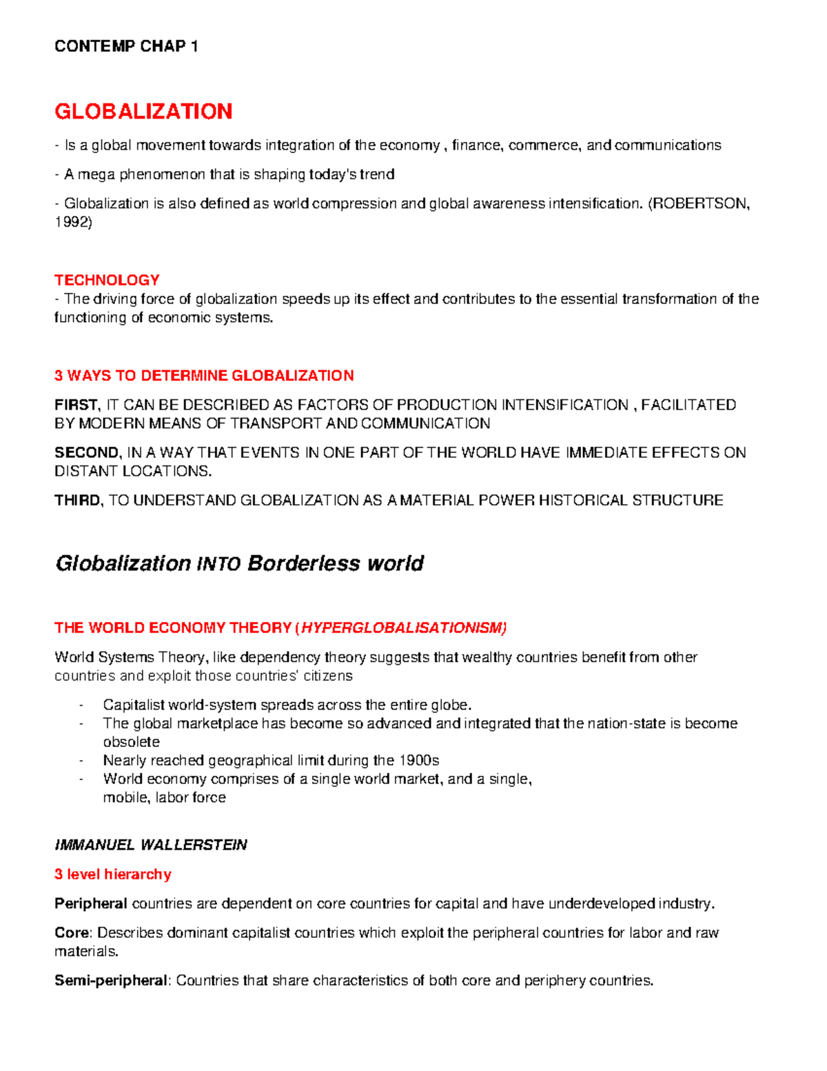 Contemp CHAP 1 - Global Stratification - CONTEMP CHAP 1 GLOBALIZATION Is a global movement ...