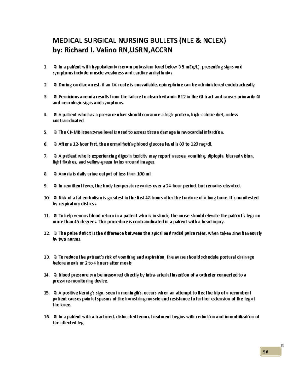 Medical Surgical Nursing Bullets NLE Nclex - MEDICAL SURGICAL NURSING ...