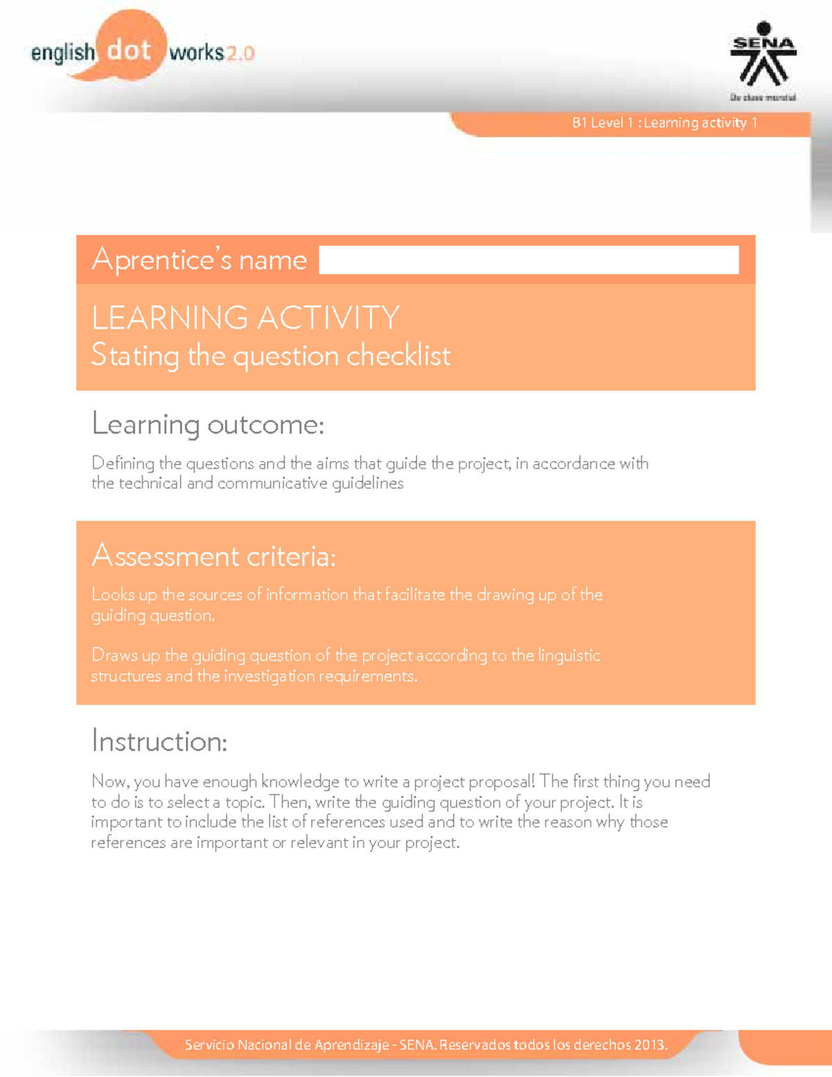 Check stage 1proyecto ingles sena1 - Servicio Nacional de Aprendizaje - SENA. Reservados todos ...