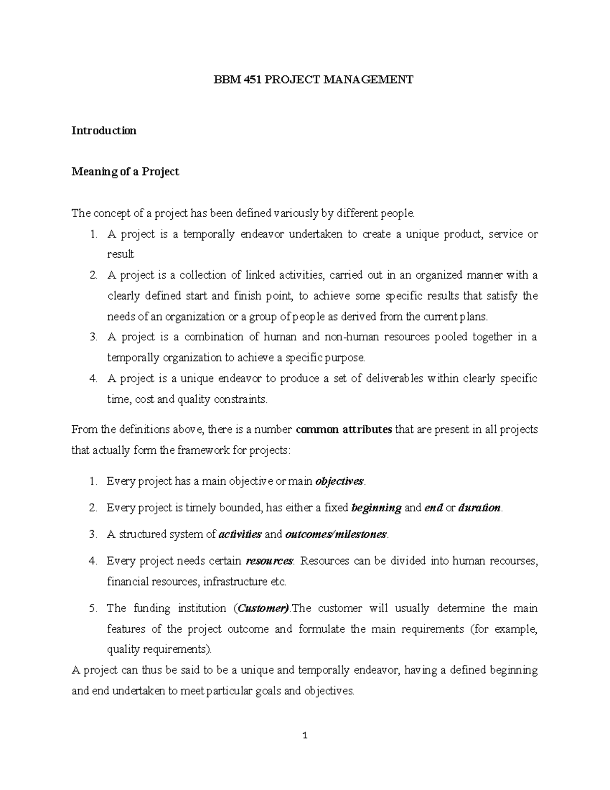 BBM 451 - project management - BBM 451 PROJECT MANAGEMENT Introduction ...