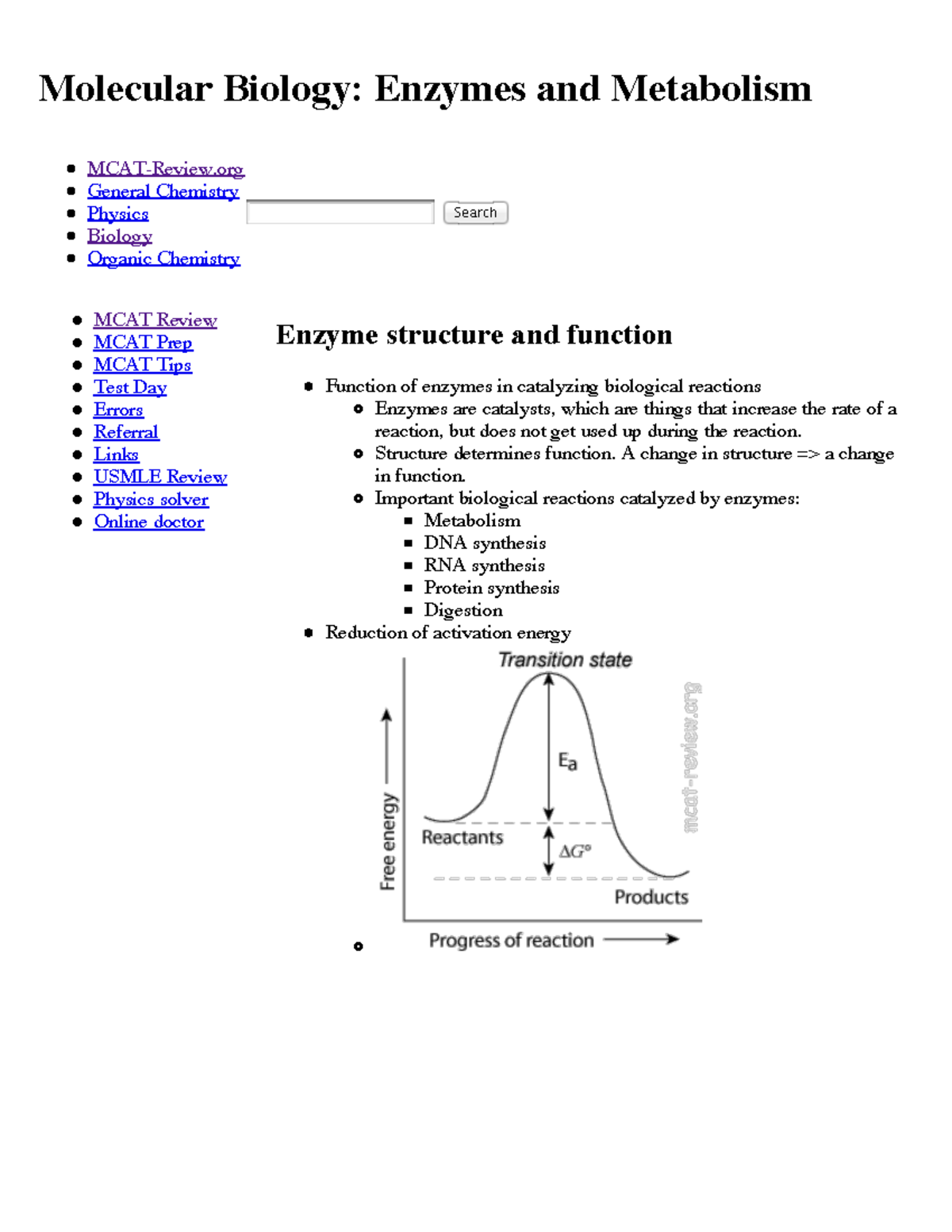 Biology MCAT review (full 1) - Molecular Biology: Enzymes and ...