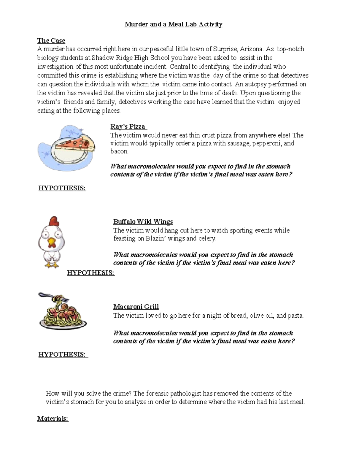 Murder and a meal lab - I just need help - Murder and a Meal Lab ...
