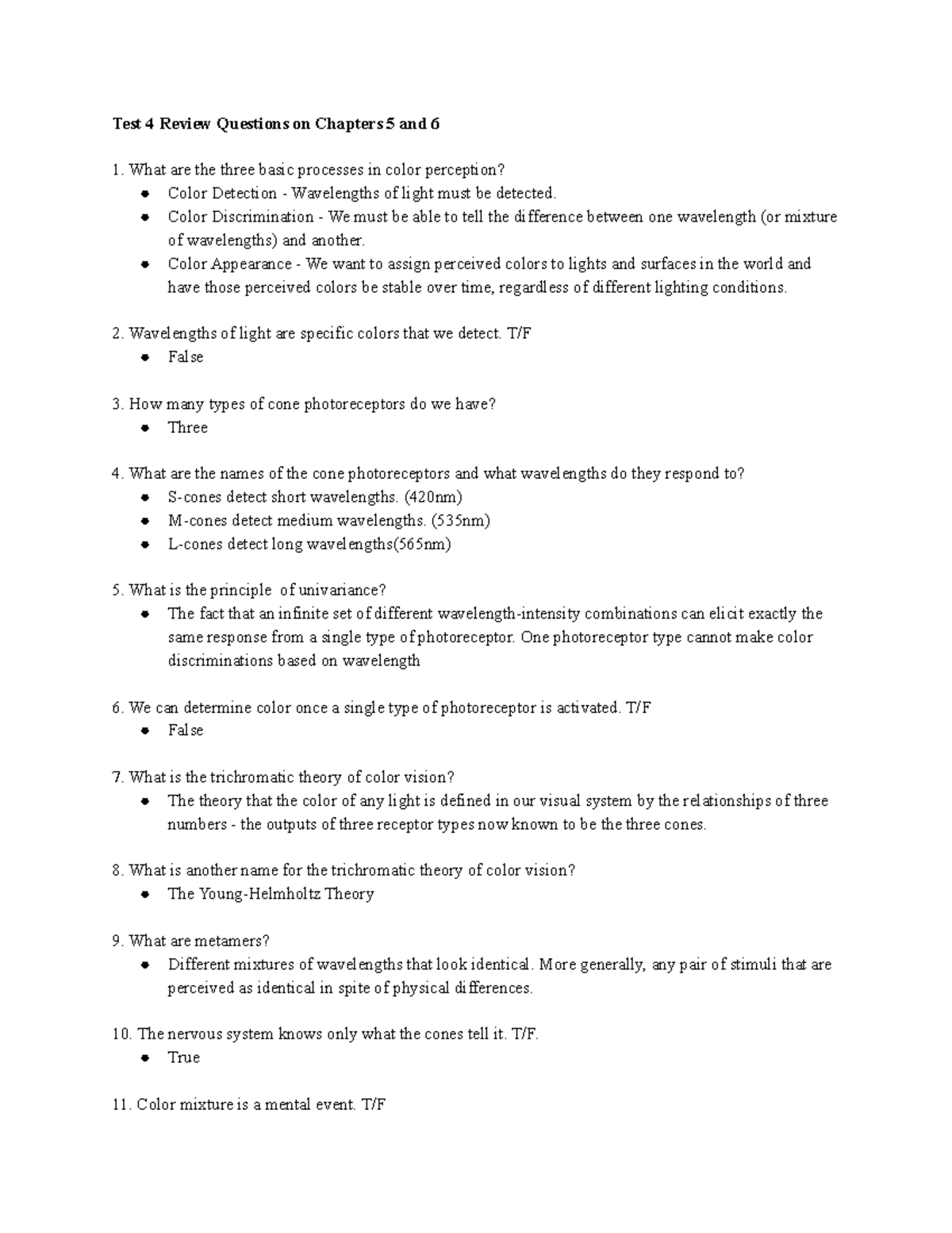 Test 4 Sens and Perc - Study guide - Test 4 Review Questions on ...
