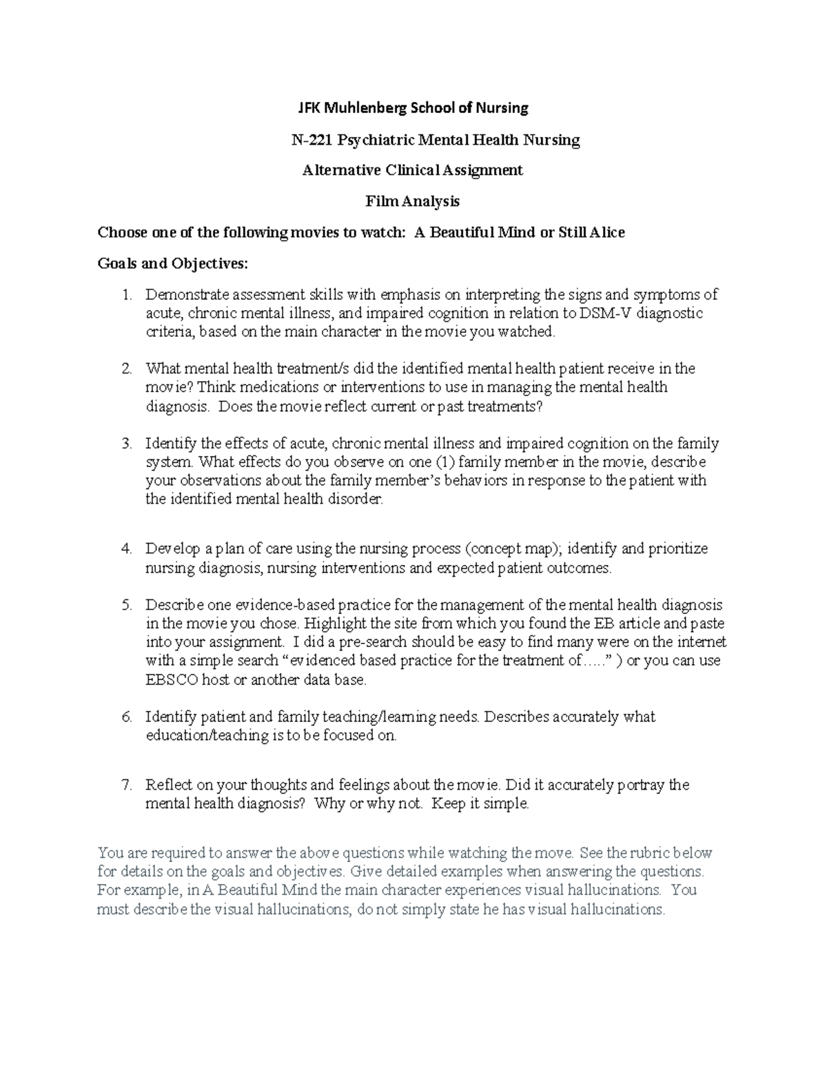 Alternate Clinical Assignment Movie Analysis 2020.docx - JFK Muhlenberg ...