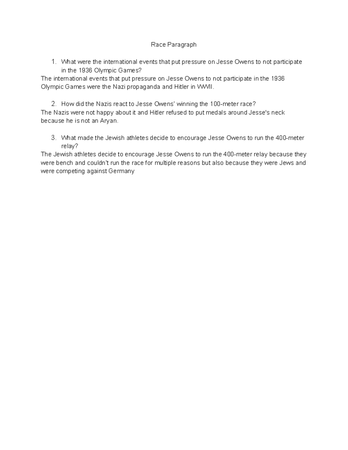 Race Paragraph - Questions and answers about the movie Race - Race ...