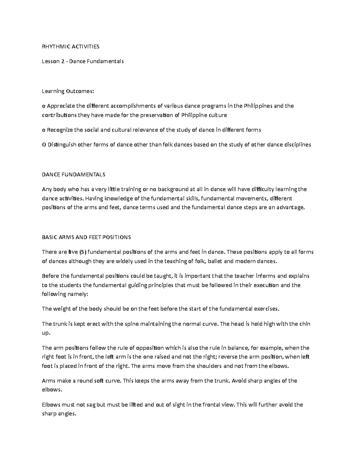 Dance Fundamentals - RHYTHMIC ACTIVITIES Lesson 2 - Dance Fundamentals ...