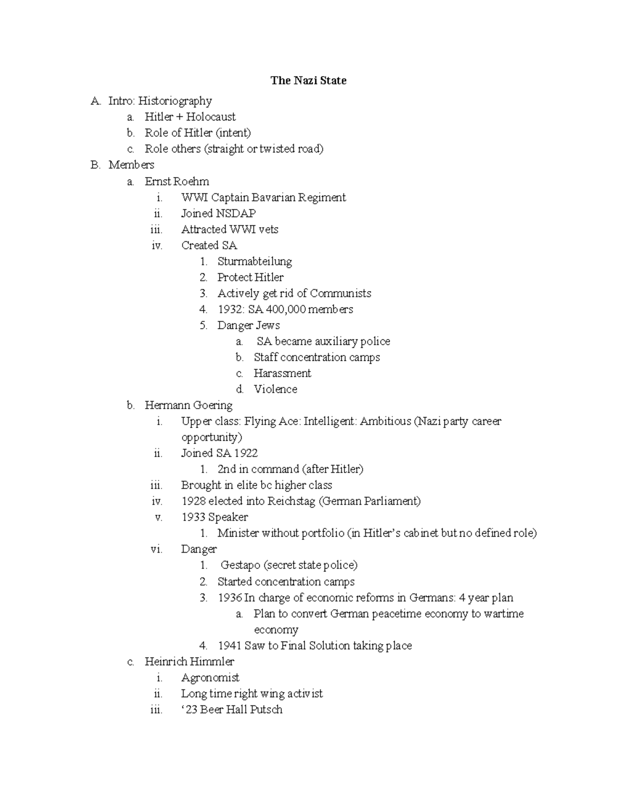 HIST 2005 Nazi State - Lecture notes from Dr. Oscar Lansen's freshman ...