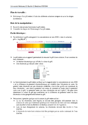 Compte rendu TP Solution tampon - Plan de travaille : Préparation d’une ...