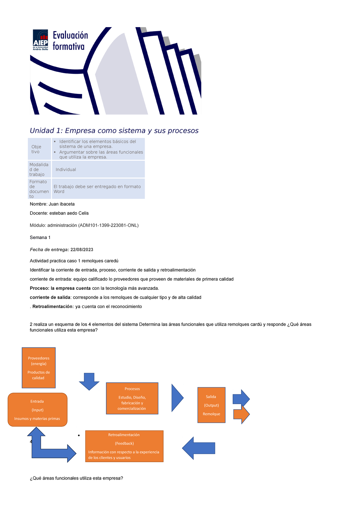 Act formativa 1 semana 1 administracion 2 - Unidad 1: Empresa como sistema y sus procesos Nombre ...