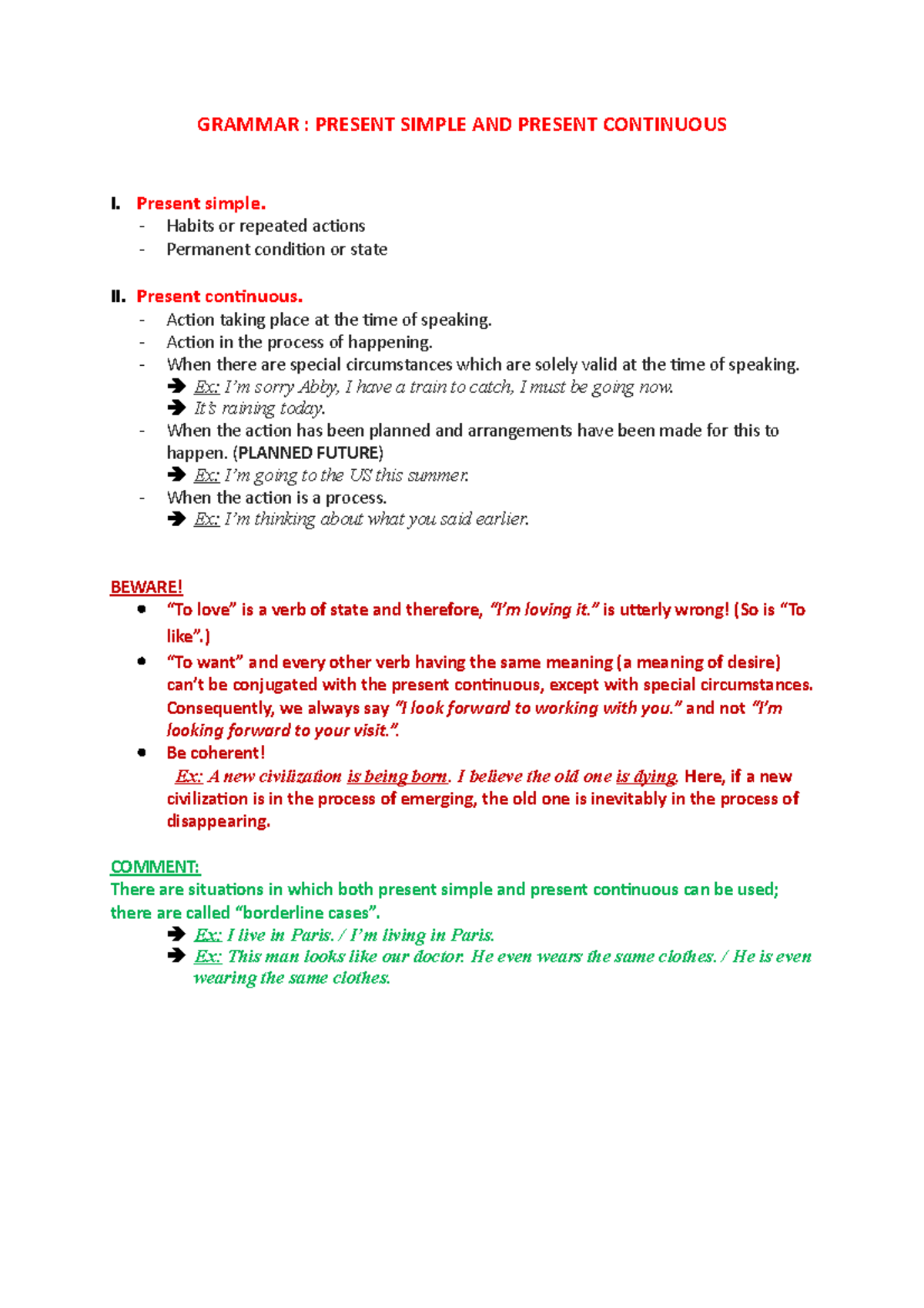 Present simple and present continuous - GRAMMAR : PRESENT SIMPLE AND ...
