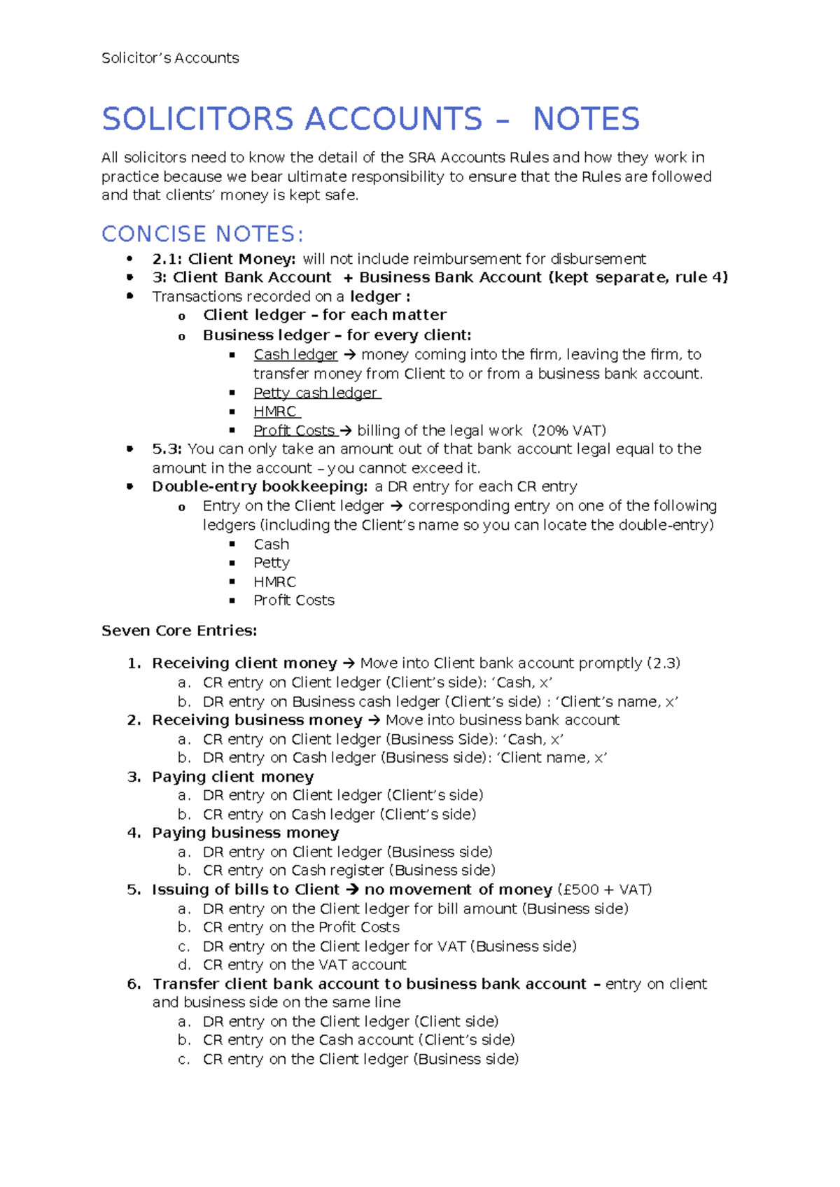 Solicitors Accounts Detailed Notes - SOLICITORS ACCOUNTS – NOTES All ...