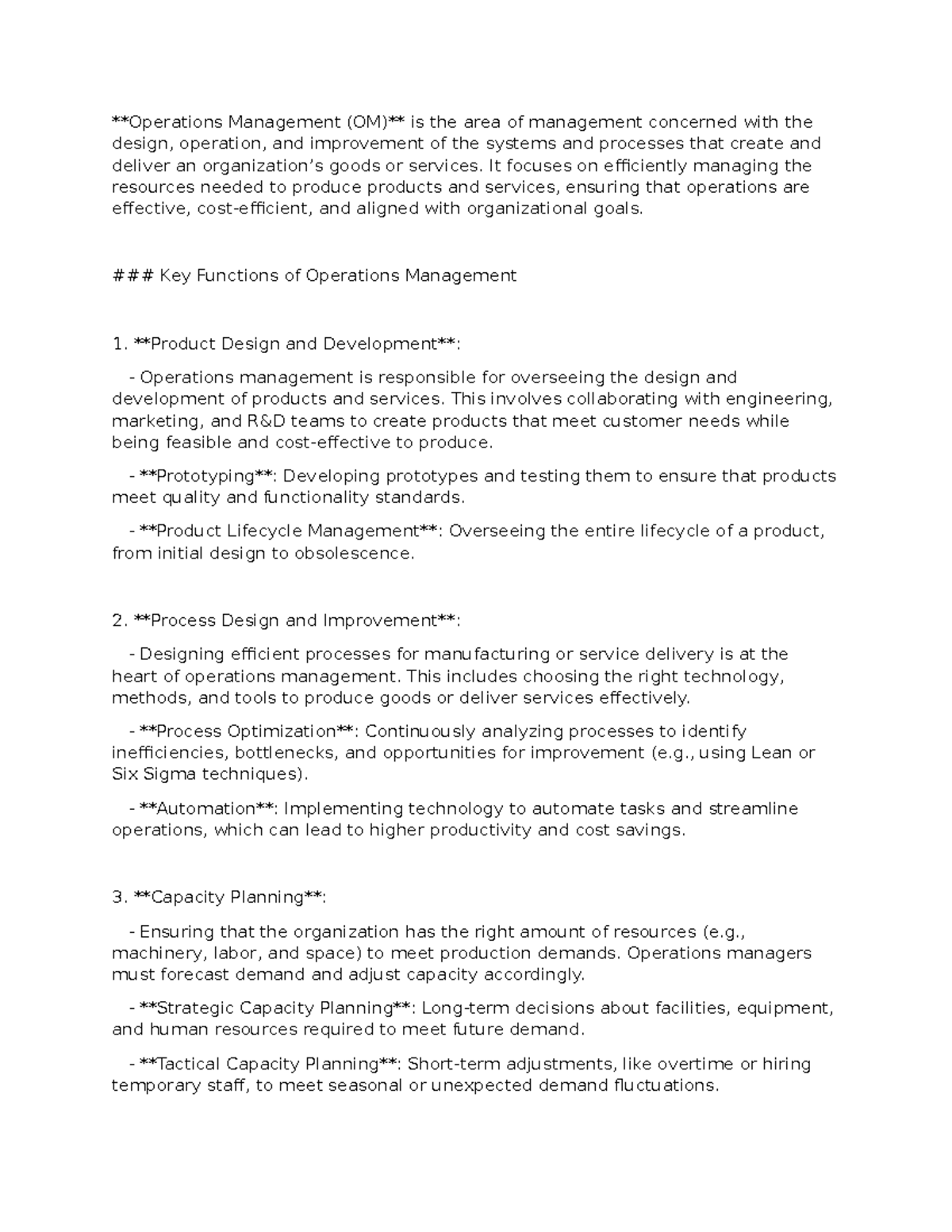 Operations Management - It focuses on efficiently managing the ...